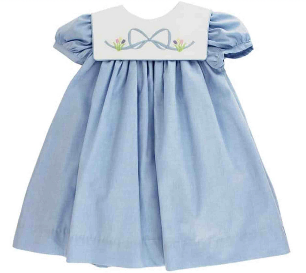 Chambray Bow Float Dress – The Smocked Swan